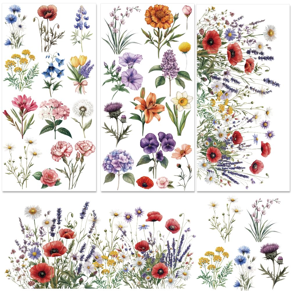 Amazon.com: BEUNITONE 3 Sheets Flower Rub on Transfer Vintage Floral ...