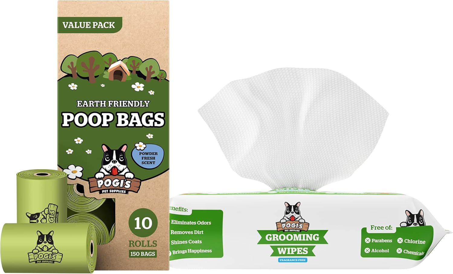 Amazon.com : Pogi's Poop n' Wipe Combo Pack - 150 Doggy Poop Bags & 100 ...