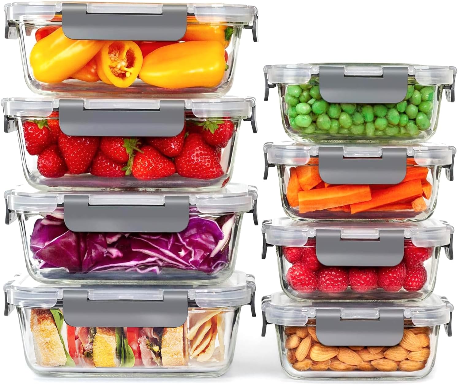 Amazon.com: HIYAA 8 Pack Glass Food Storage Containers with Airtight ...