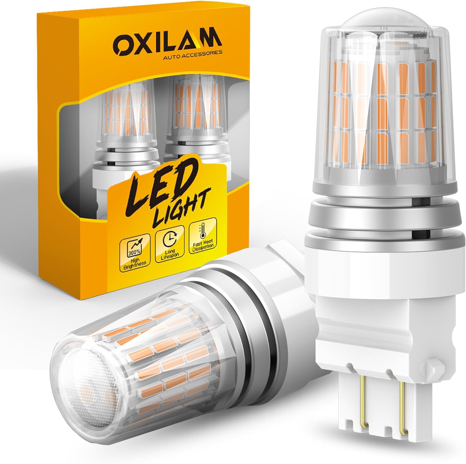 Amazon.com: OXILAM 3157 LED Bulb Amber Yellow, Super Bright 600% 3057 ...