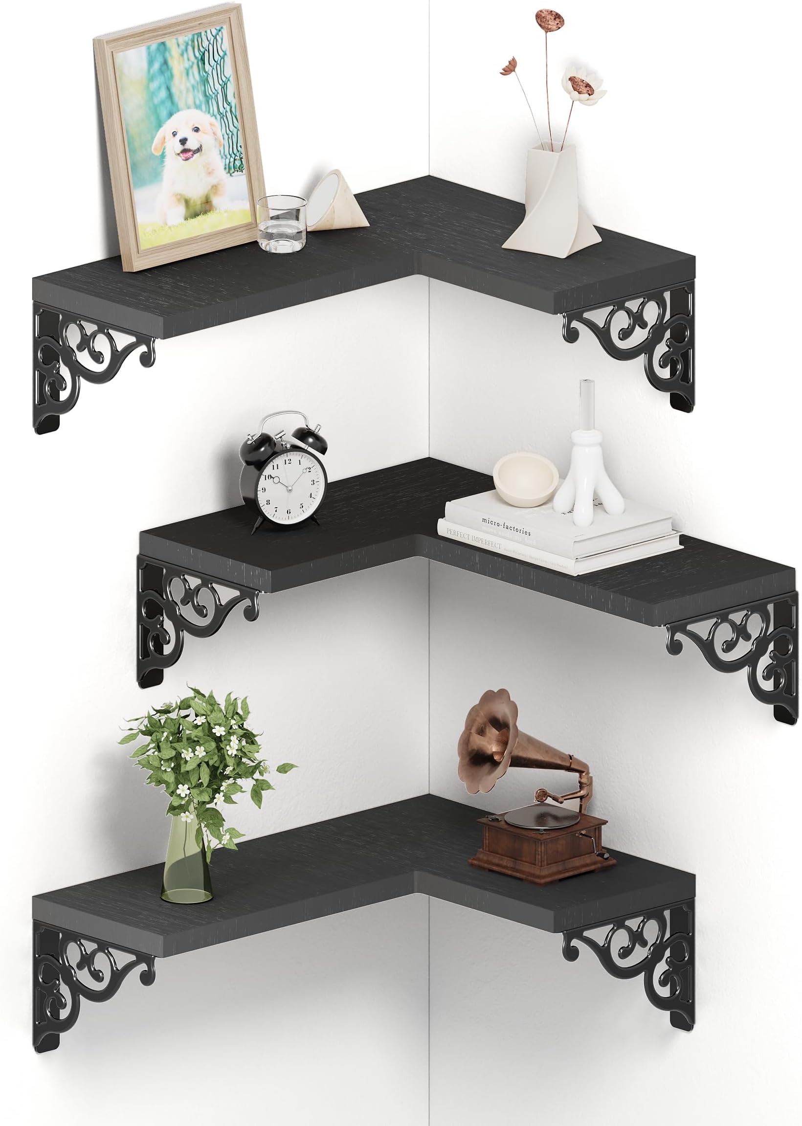 Amazon.com: Smatto Corner Floating Shelves, Black Corner Shelves Wall ...