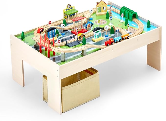 Amazon.com: VEVOR Train Table, 84 Multicolor Pieces Wooden Kids ...