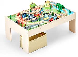 Amazon.com: VEVOR Train Table, 84 Multicolor Pieces Wooden Kids ...