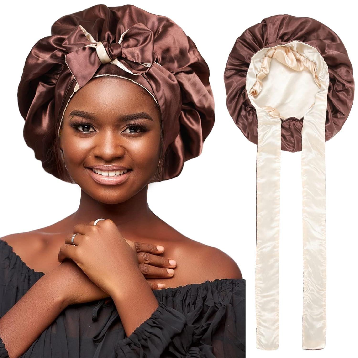 Amazon.com: Satin Bonnet Silk Hair Bonnets for Women Curly Hair Wrap ...