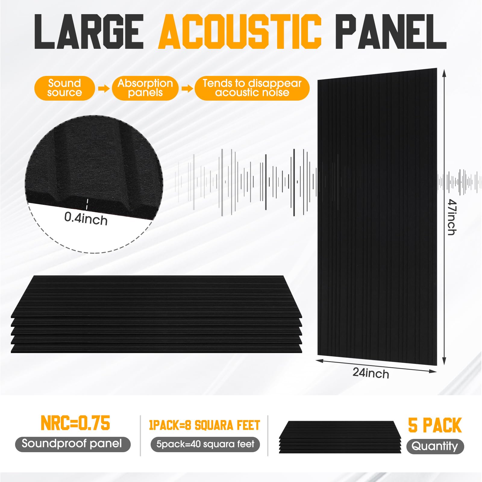 Snapklik.com : Woanger 5 Pack Large Acoustic Panels, 47 X 24 Inch Sound ...
