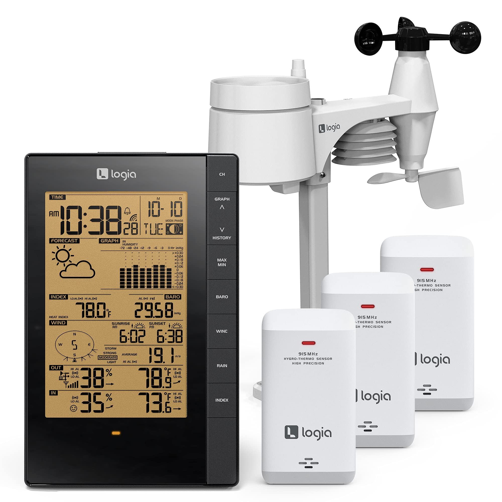 Buy Logia 5-in-1 Indoor/Outdoor Weather Station + 3 Pack Indoor Hygro ...