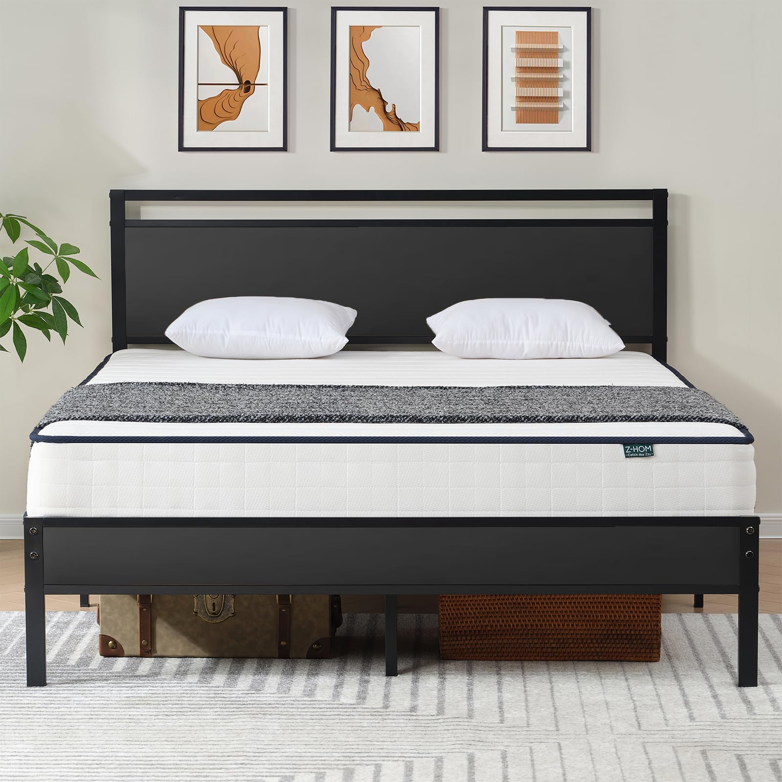 Z-hom Upgraded Full Size Bed Frame, Heavy Duty Metal Sturdy Full Bed ...