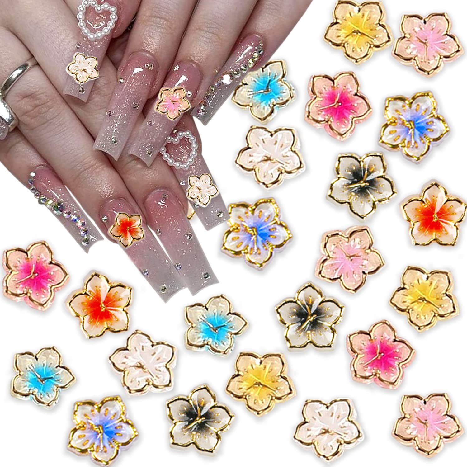 Amazon.com: 40Pcs Flower Nail Charms 3D Flower Nail Decals Nail Charms ...