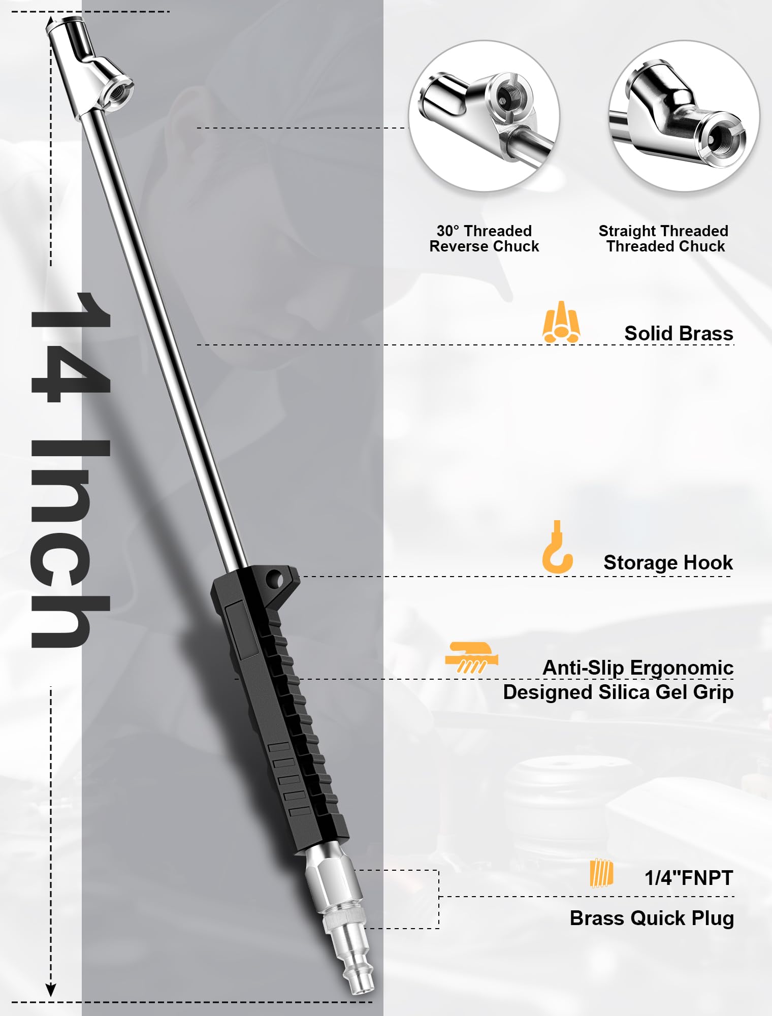 Snapklik.com : EVOULTES 14" Extended Reach Dual Head Air Chuck, 2-Way ...