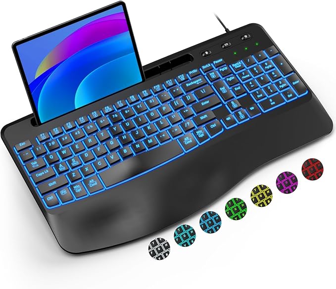 Amazon.com: EAYBLLY Ergonomic Backlit Computer Keyboards, USB Wired ...