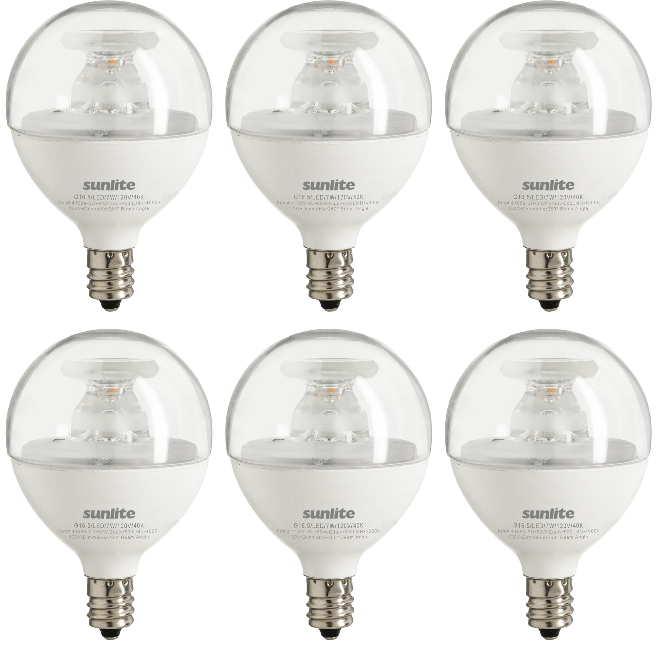 Sunlite G16.5 Light Bulb LED, 7 Watts (60W Equiv.), 500 Lumens ...