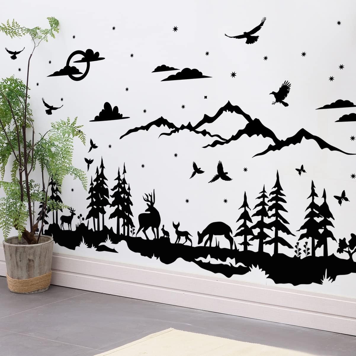 Amazon.com: 4 Sheets Black Forest Wall Stickers Jungle Animals Wall ...
