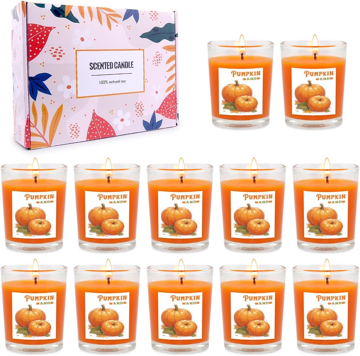 Amazon.com: Set of 12 Pumpkin Scented Candles in Clear Glass, Small ...