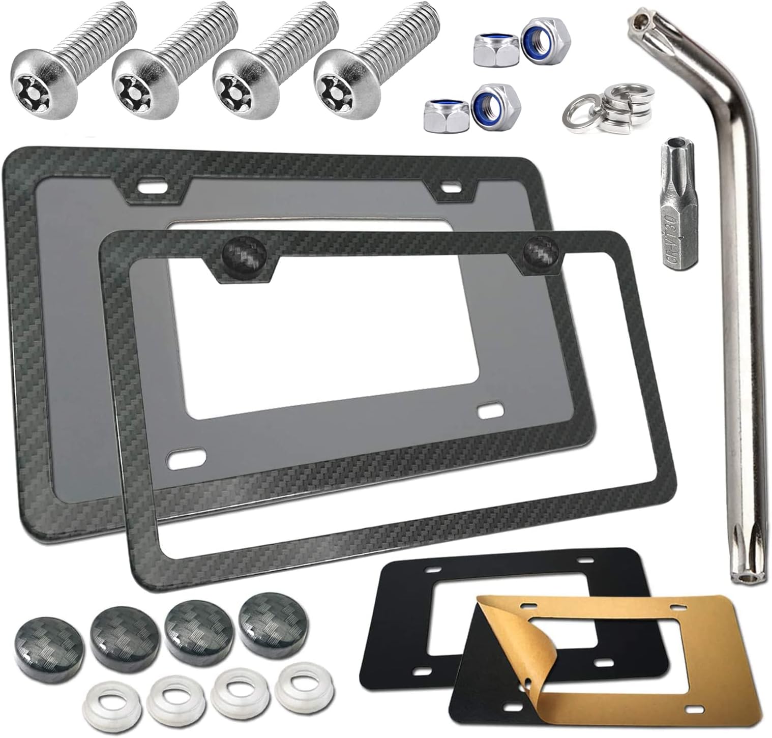 Amazon.com: BGGTMO Anti Theft License Plate Frames -Carbon Fiber ...