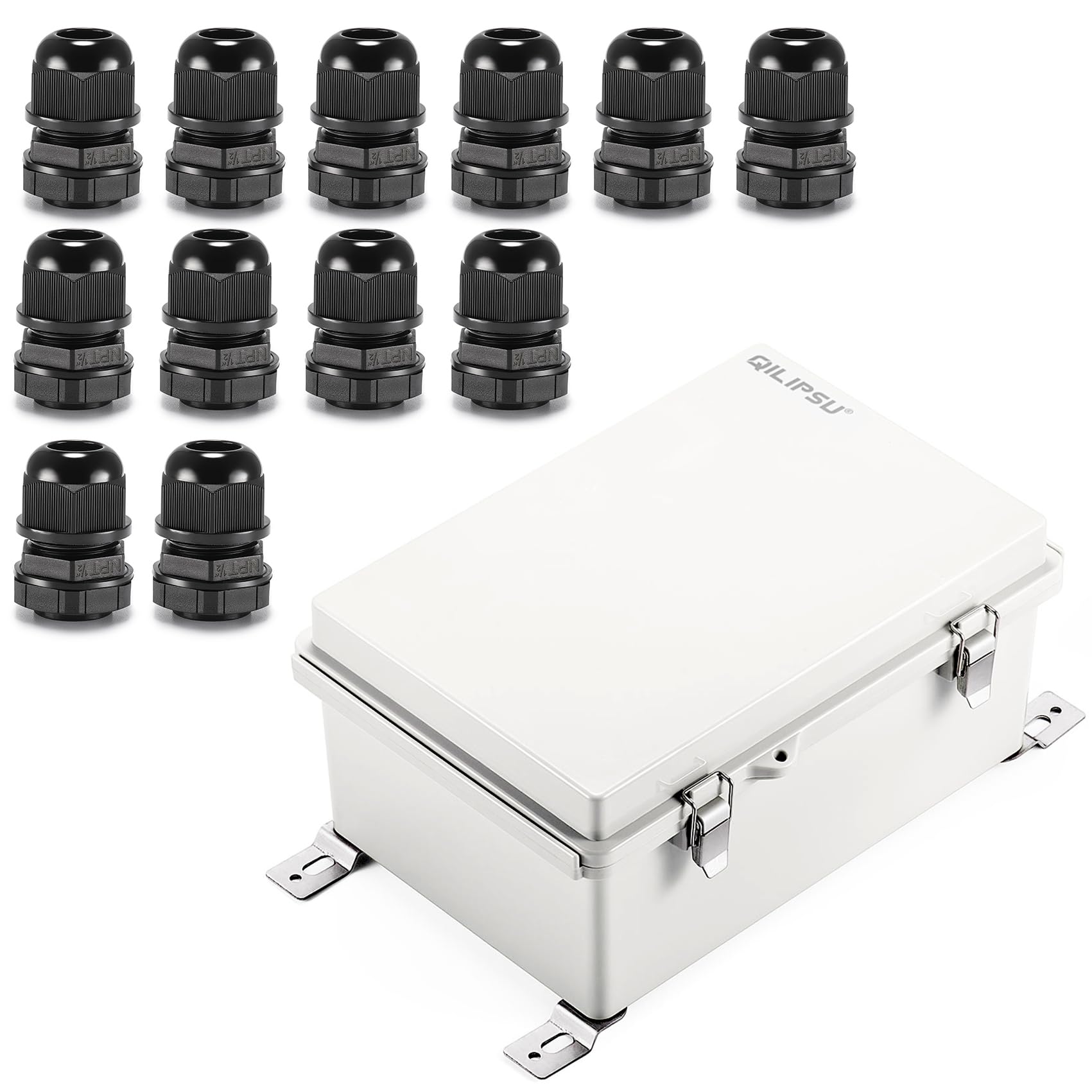 12pcs 1/2 NPT Cable Glands & Waterproof Electrical Junction Box 11.2"x7 ...
