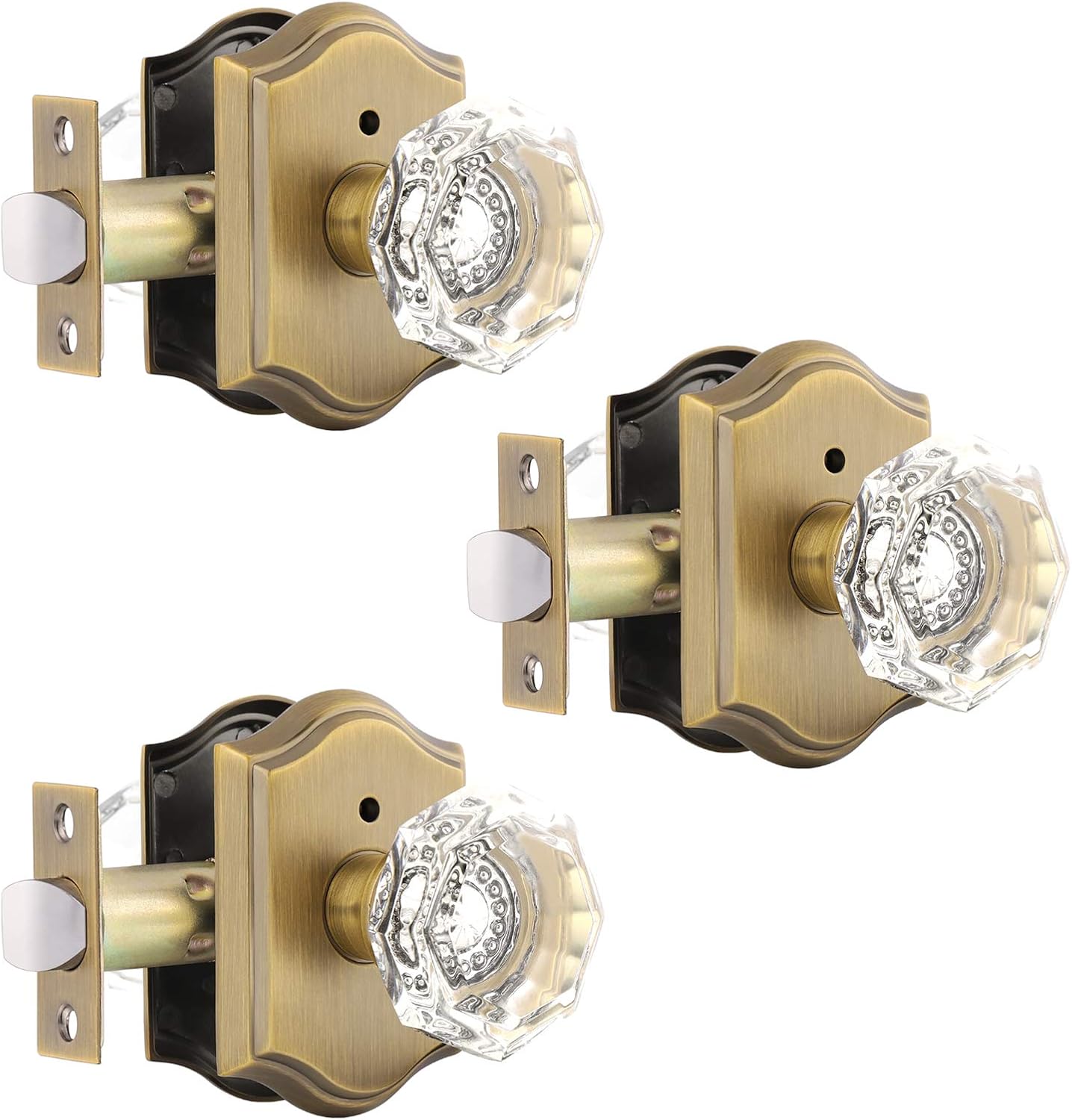 Gobrico 3 Pack Privacy Crystal Glass Door knobs with Lock,Heavy Duty Door Locksets with Diamond ...