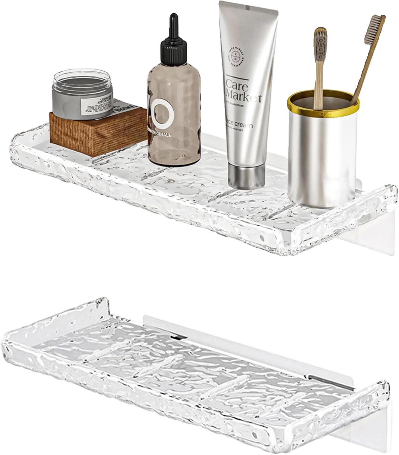 YIEZI 2 Pack Wall Floating Shelf, Clear Acrylic No Drill Wall Mount ...