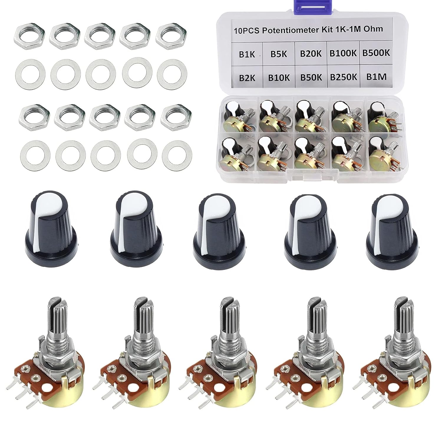Sipytoph B1K - B1M Ohm Potentiometer Assortment Kit,10pcs Single Linear ...
