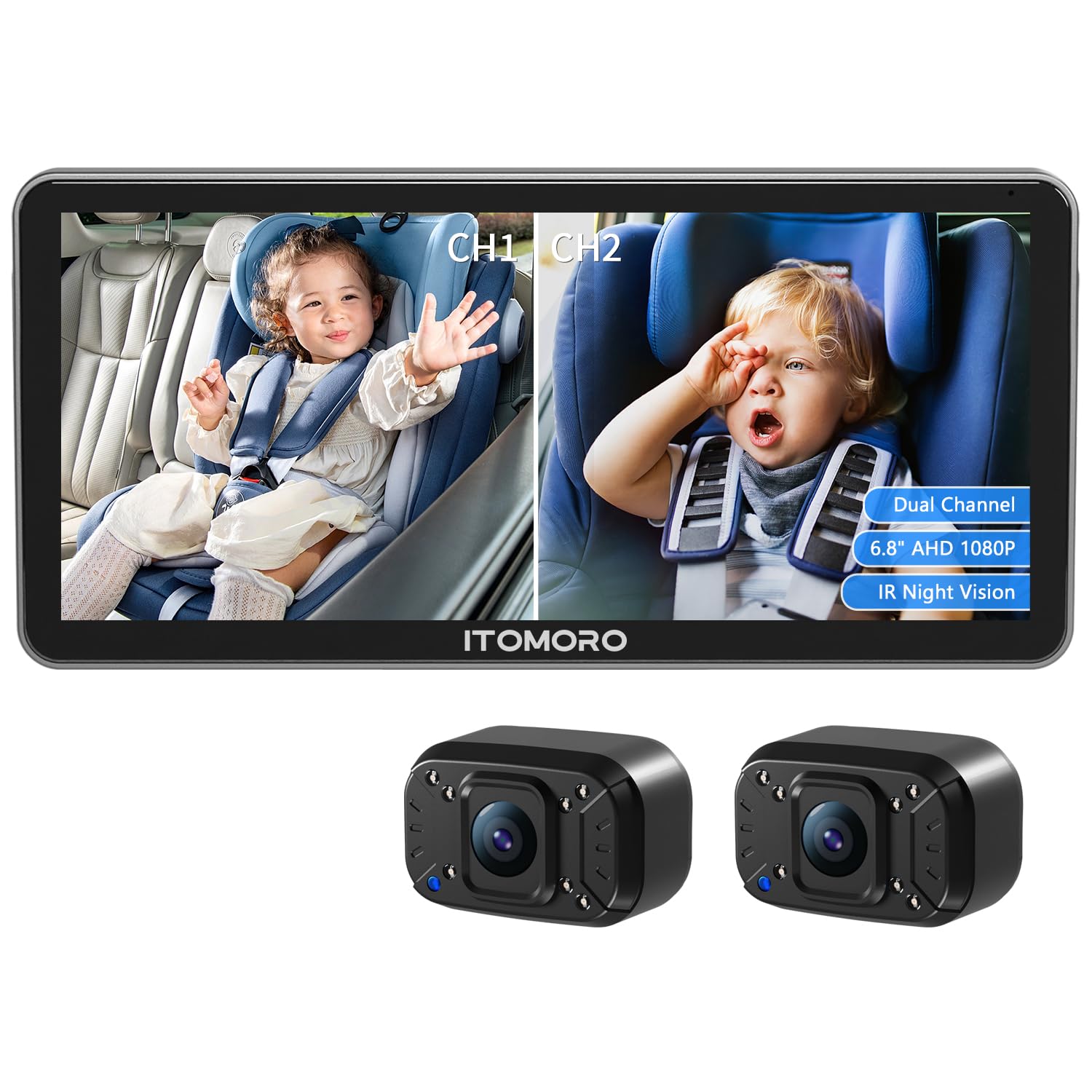 Amazon.com : Itomoro Baby Car Camera Dual-Channel 6.8 inch HD 1080P Car ...