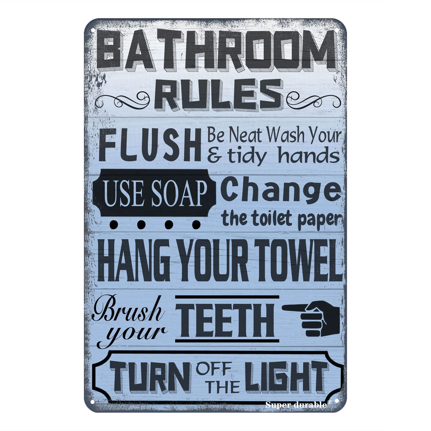 Vintage Metal Sign: “Bathroom Rules” — Tin Sign for Farmhouse ...