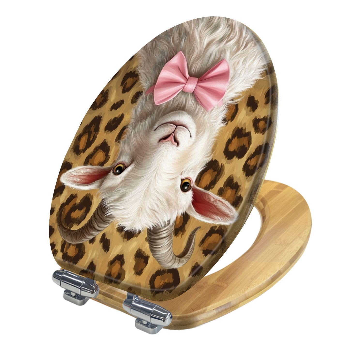 Round Bamboo Toilet Seat with Lid Quick Release Slow Close Zinc Alloy ...