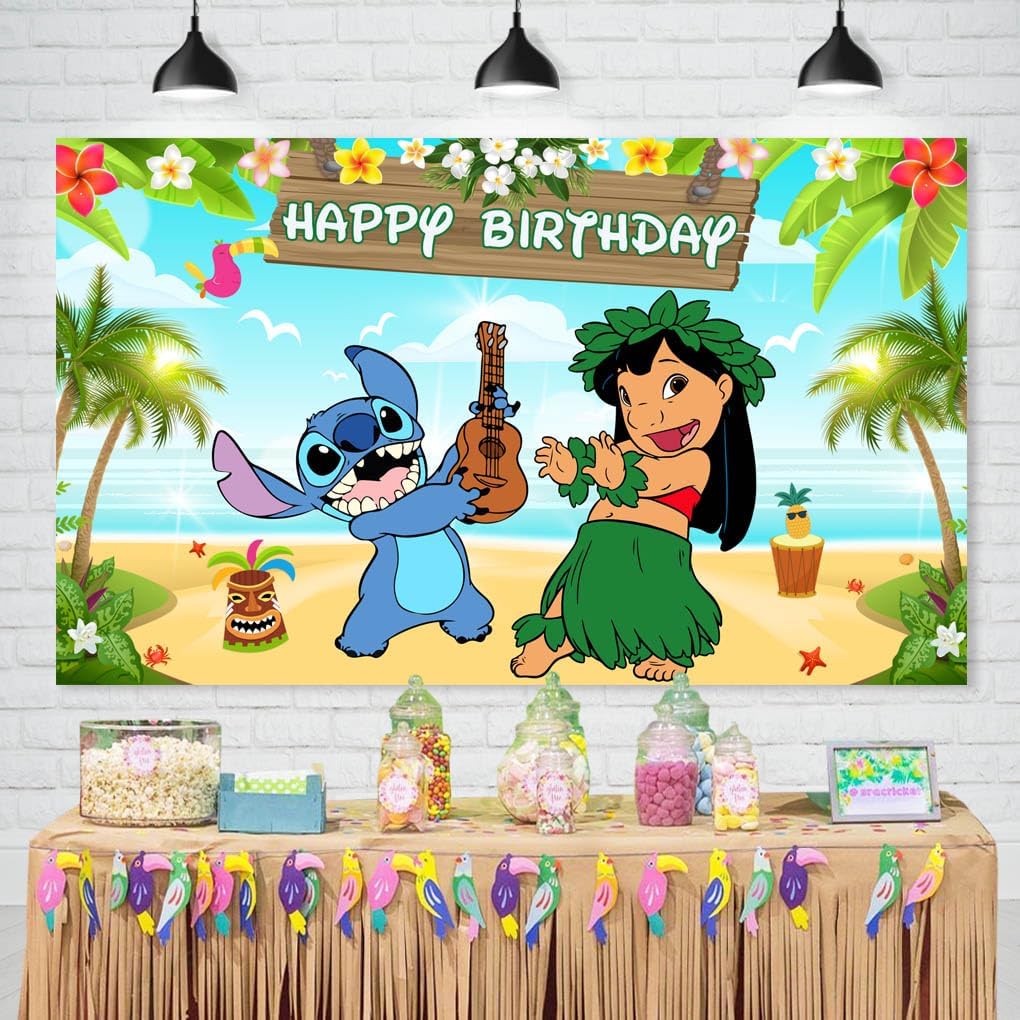 Amazon.com : Lilo and Stitch Backdrop for Birthday Party Decorations ...