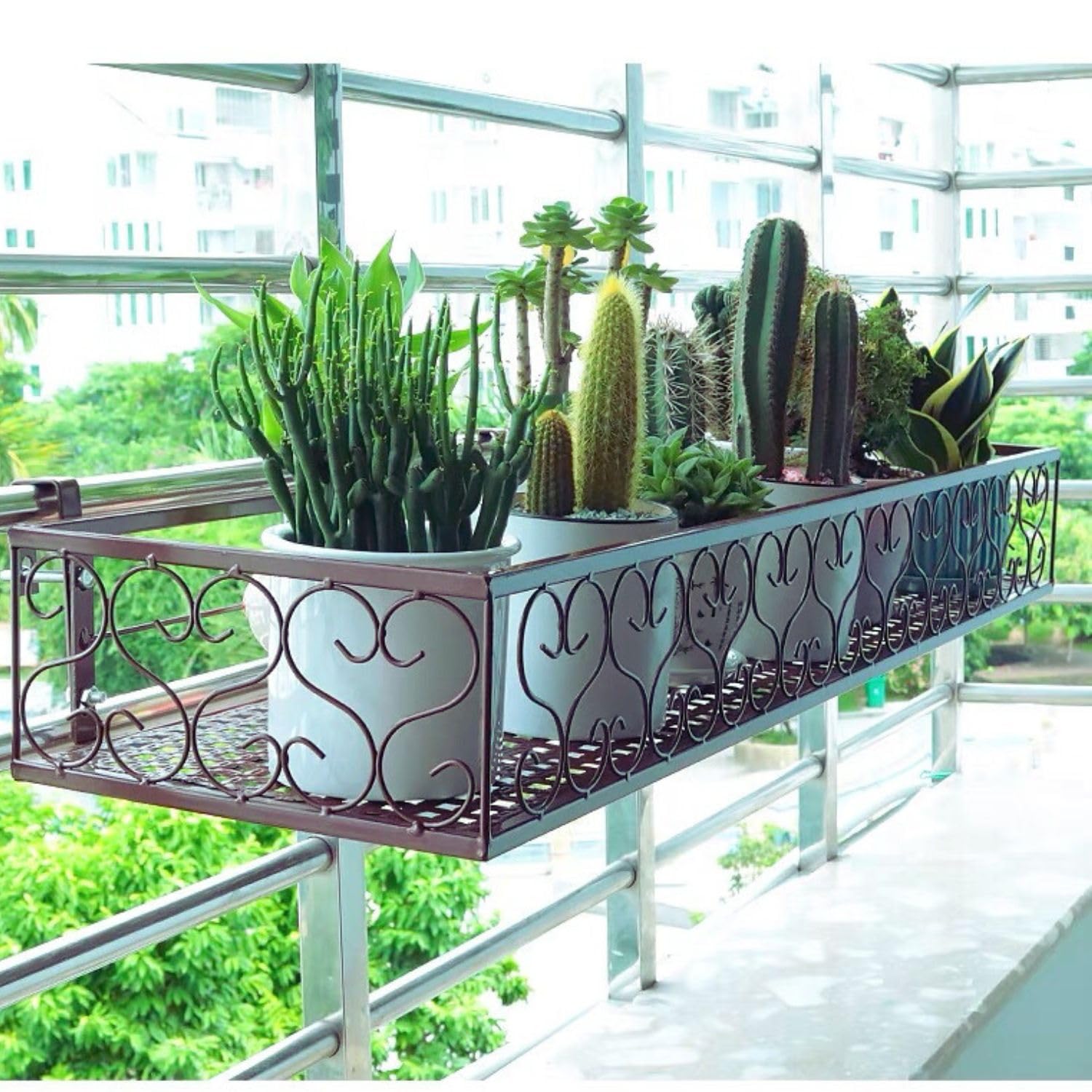 Balcony Planters Railing Hanging, Railing Shelf Flower Pot Stand Rack ...