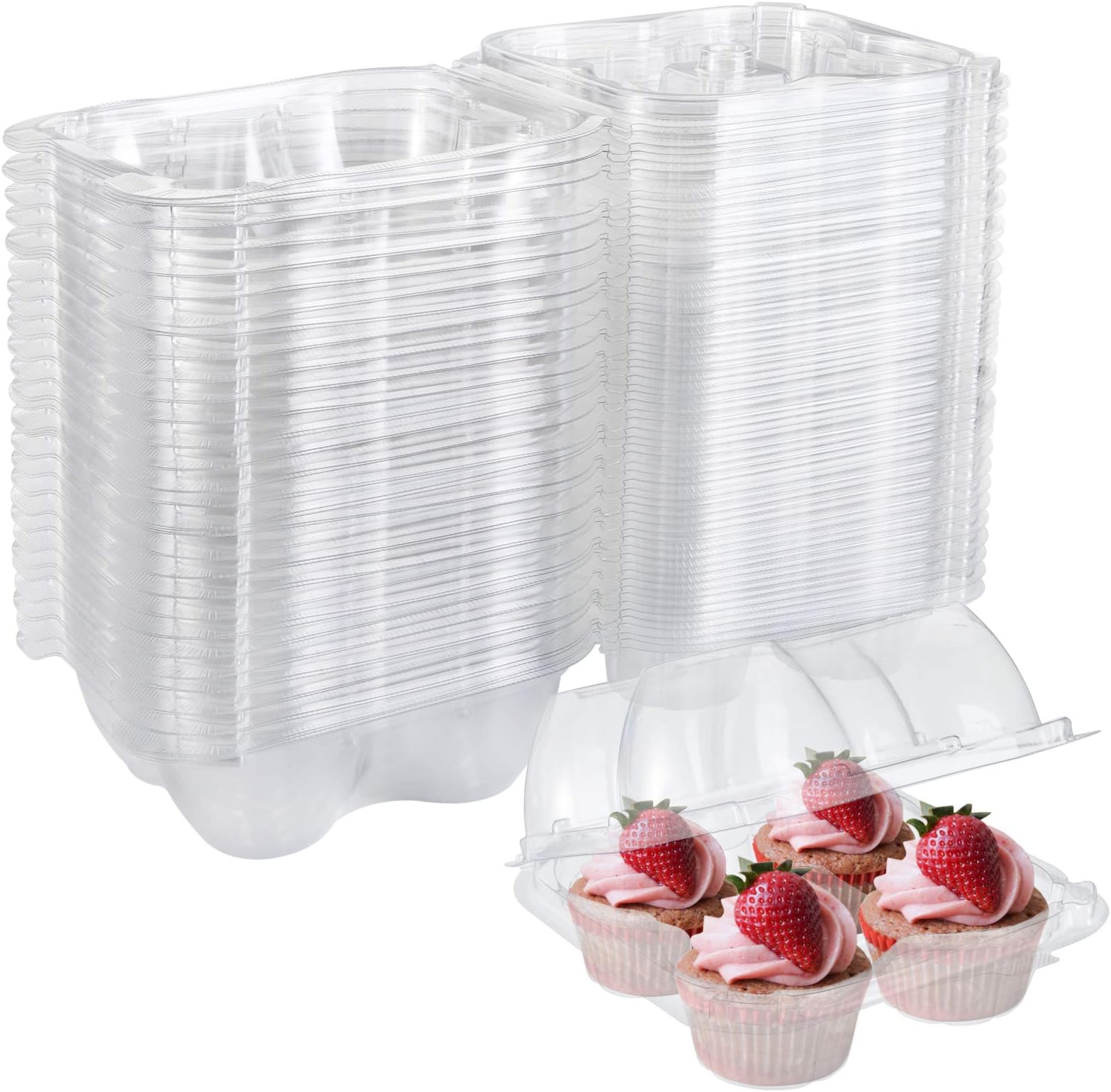 Amazon.com: ONE MORE [25pcs] Clear Cupcake Boxes 4 Cavity Holder, Large ...