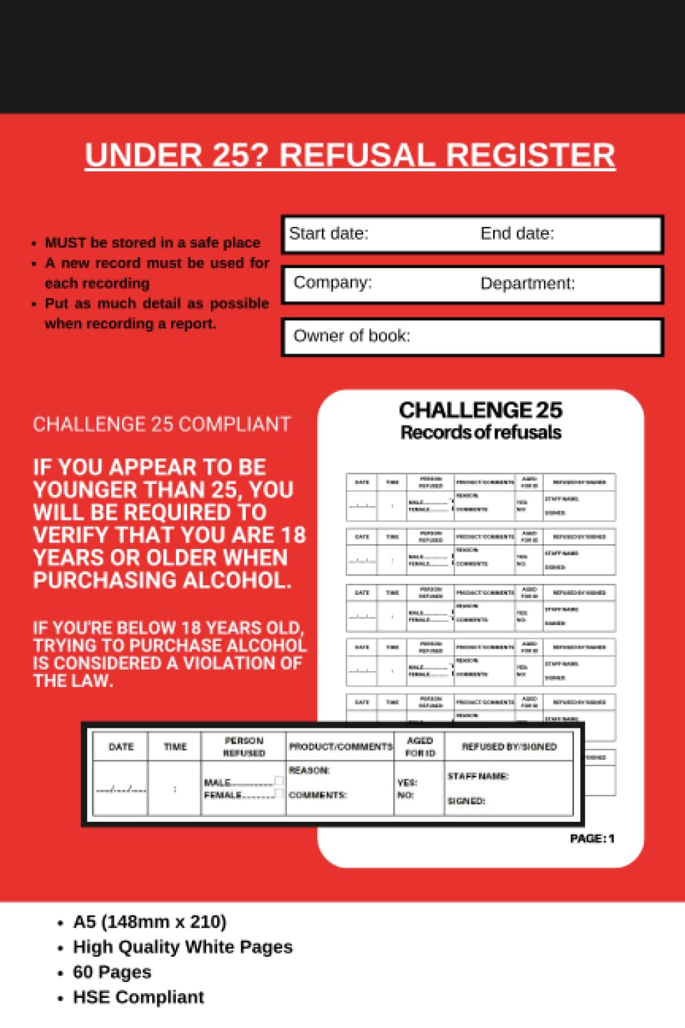 Under 25? Refusal Register: Alcohol refusals logbook, alcohol refusal ...