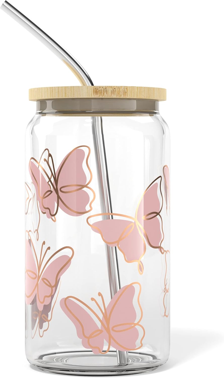 Amazon.com: Iced Coffee Cup with Bamboo Lids and Straws | 16 oz Mason ...