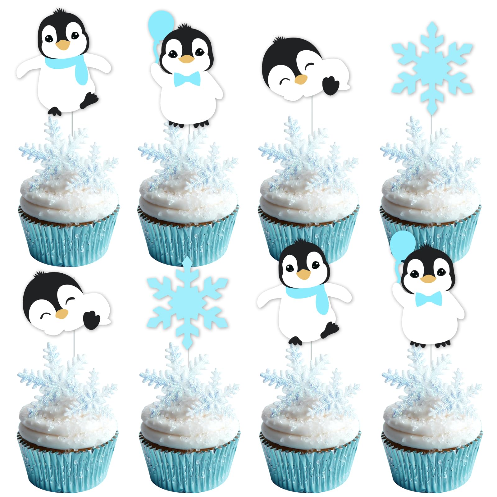 Amazon.com: Kreatwow Penguin Cake Toppers 24 PCS Blue Winter Penguin ...