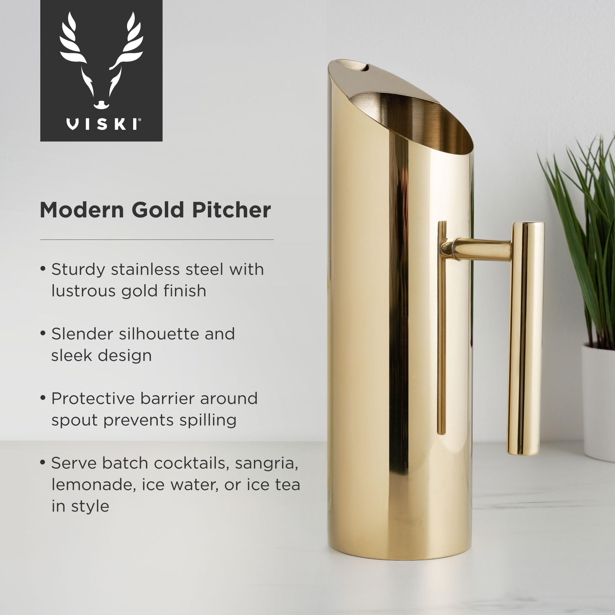 Snapklik.com : Modern Stainless Steel Pitcher, Gold Plated Metal Carafe ...