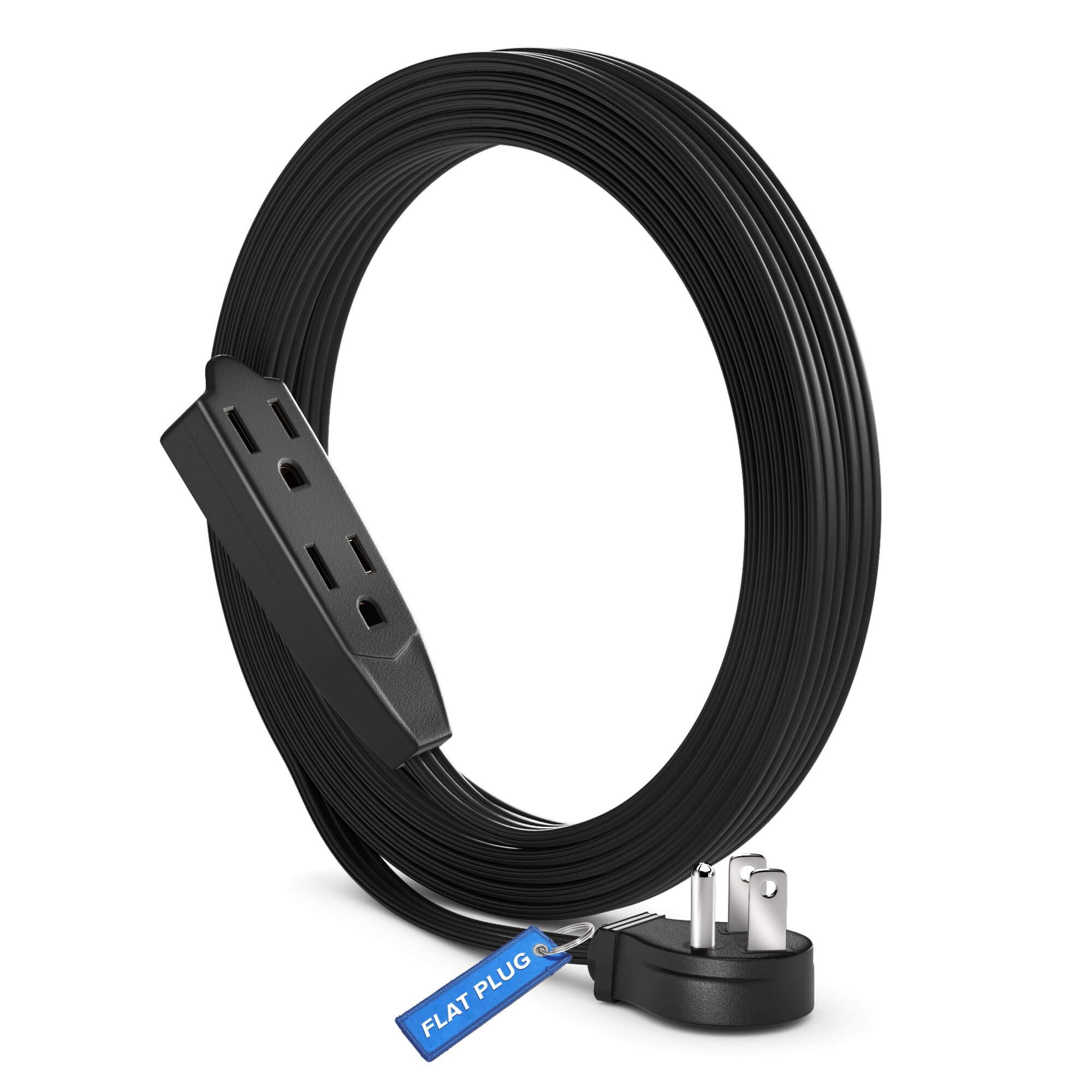 Maximm Cable 10 Feet Flat Plug Extension Cord/Wire, Multi Outlet - 3 ...