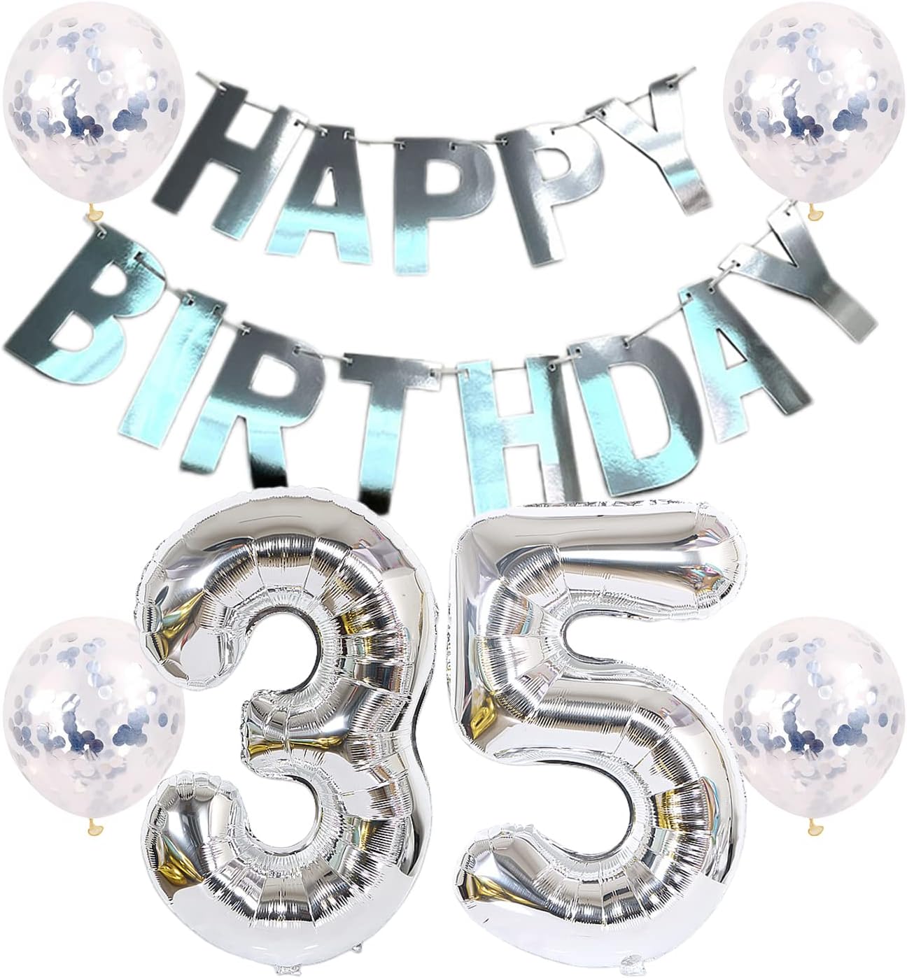2 Balloons number 35 Silver+35th Birthday decoration Balloon+Silver ...