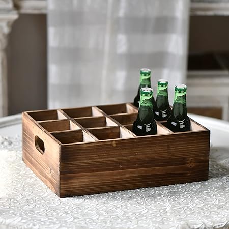 Amazon.com: MyGift Rustic Brown Wood Bottle Storage Crate - Wooden Beer ...