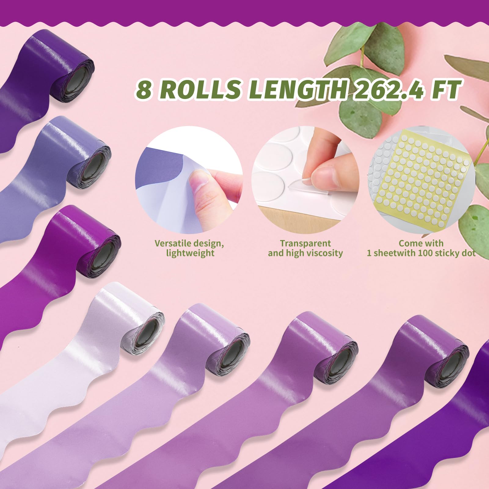 Snapklik.com : 8 Rolls 262.4 Ft Purple Bulletin Board Borders - Purple ...