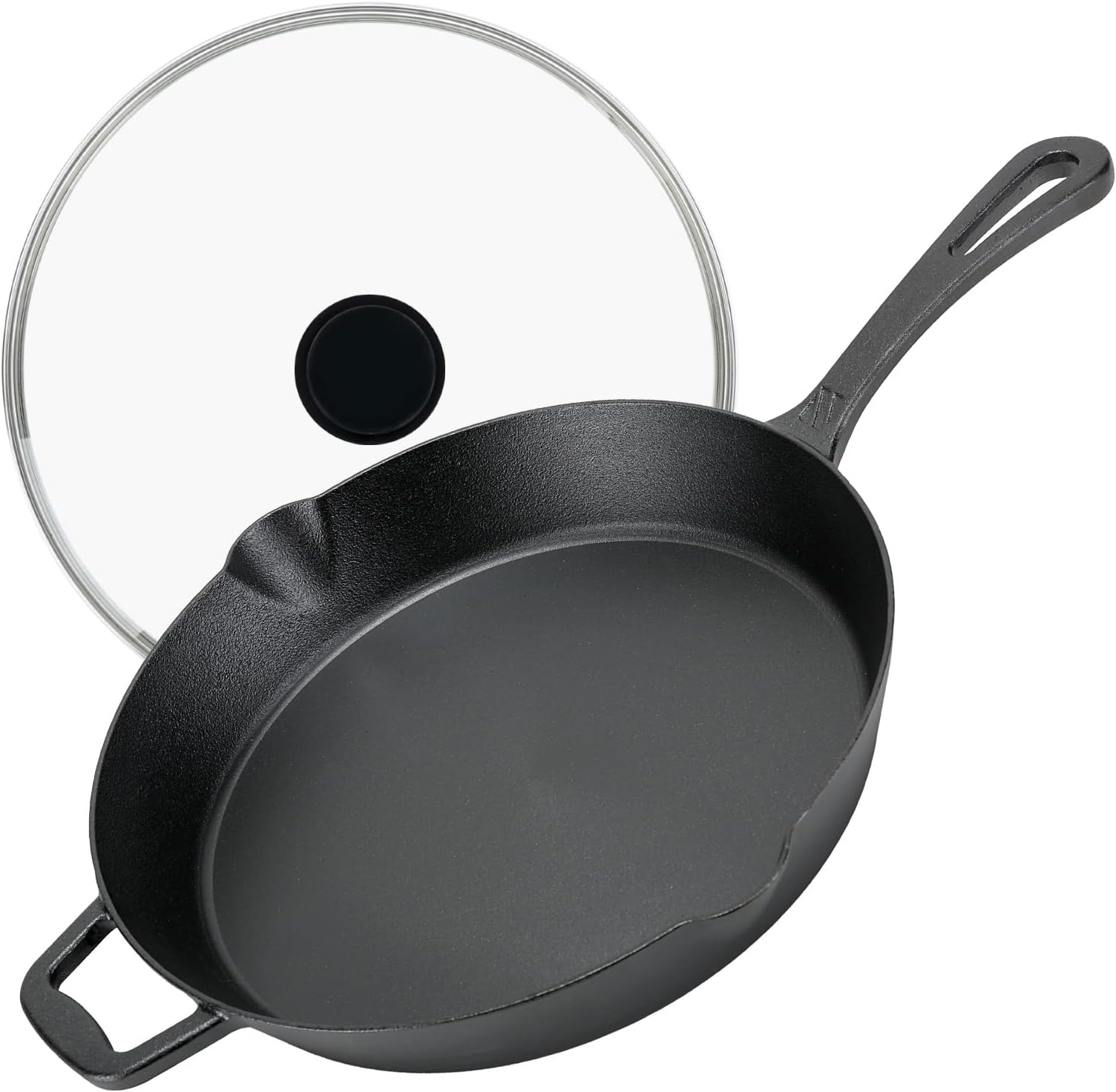 Amazon.com: Northriver Casting 12 inch Cast Iron Skillet with Glass Lid ...