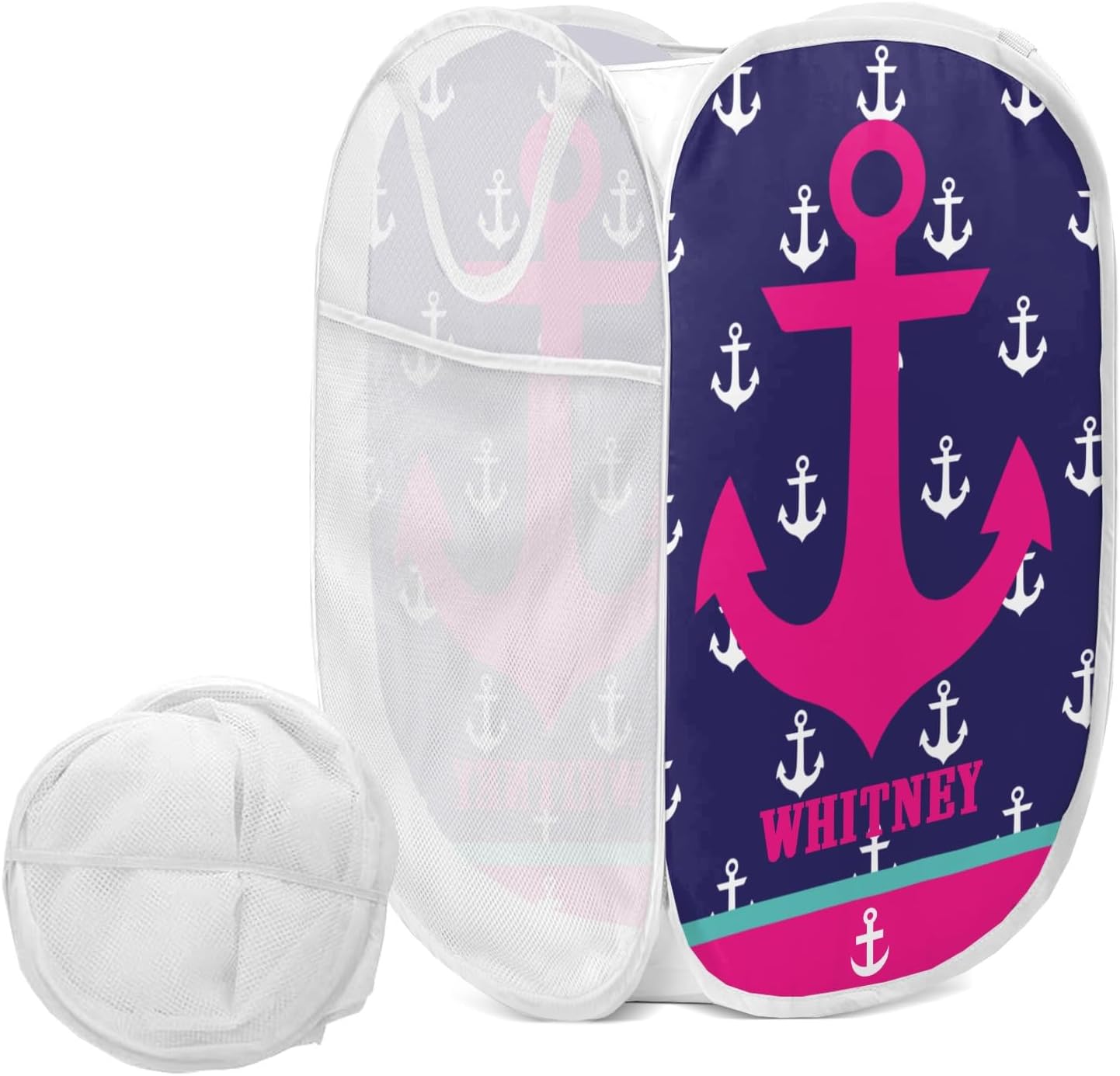 Amazon.com: Nautical Anchor Marine Themed Navy Laundry Hamper, Foldable ...