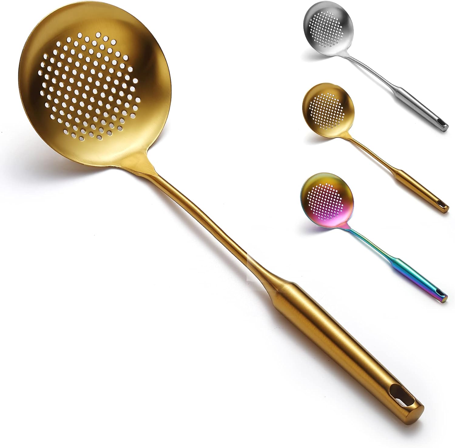 Evanda Skimmer, 15.35 Inches Stainless Steel Kitchen Strainer with Gold ...