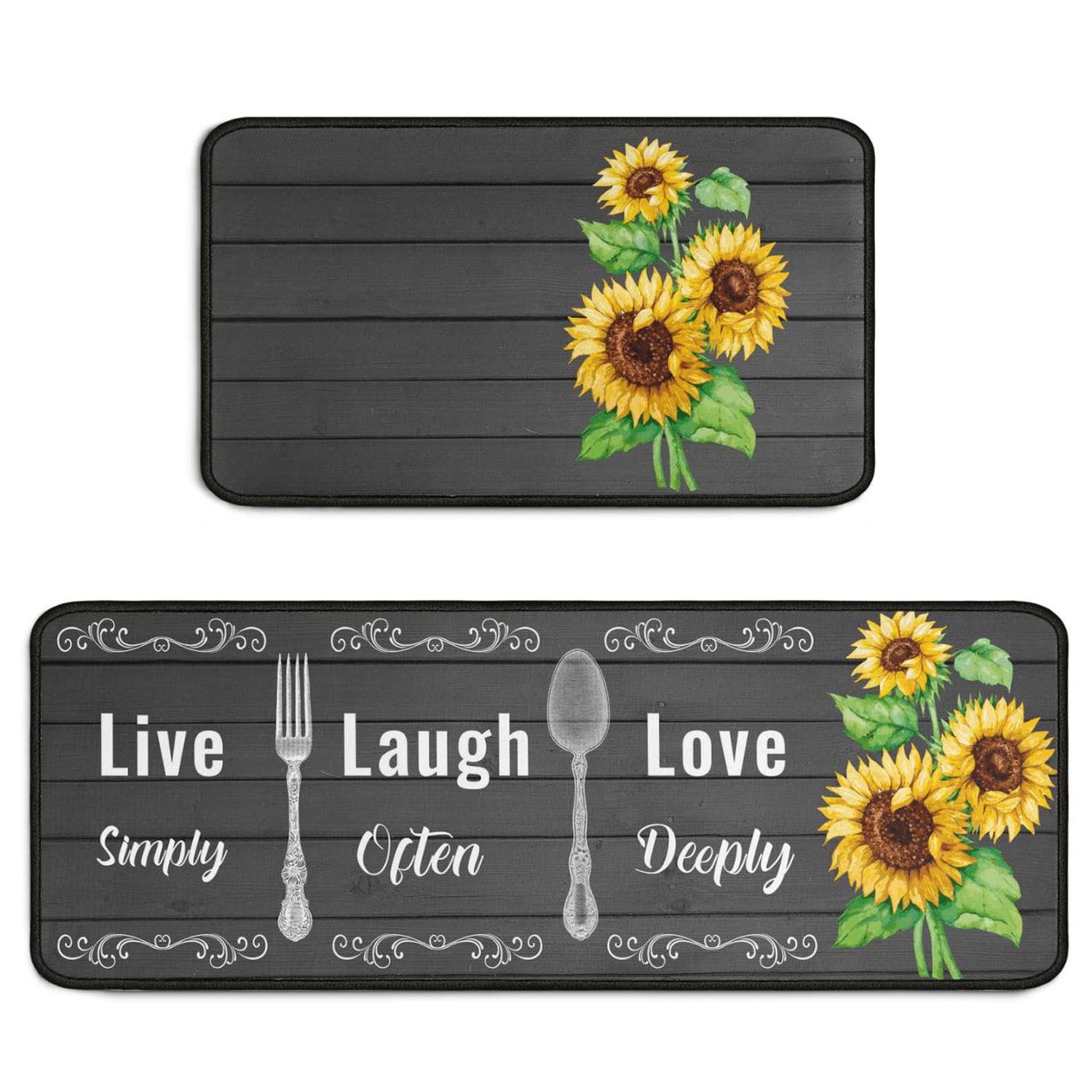 Amazon.com: Sunflower Kitchen Rugs Set 2 Pieces Non Slip Kitchen Rugs ...