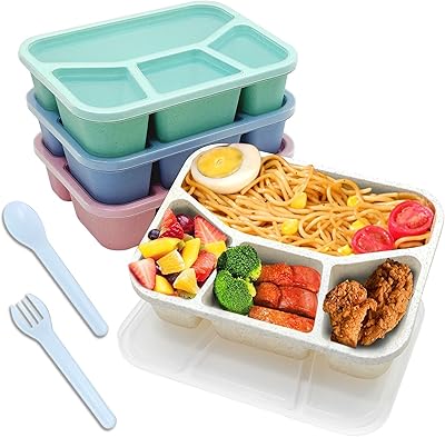 Amazon.com: Bento Box Adult Lunch Box - 4 Pack, 5 - Compartment Meal Prep Container for Kids ...