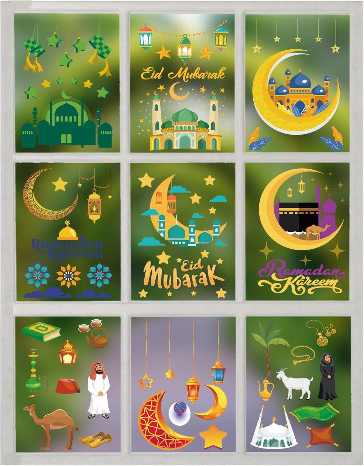 Amazon.com: 9 Sheets Eid Window Clings, Eid Mubarak Window Stickers ...