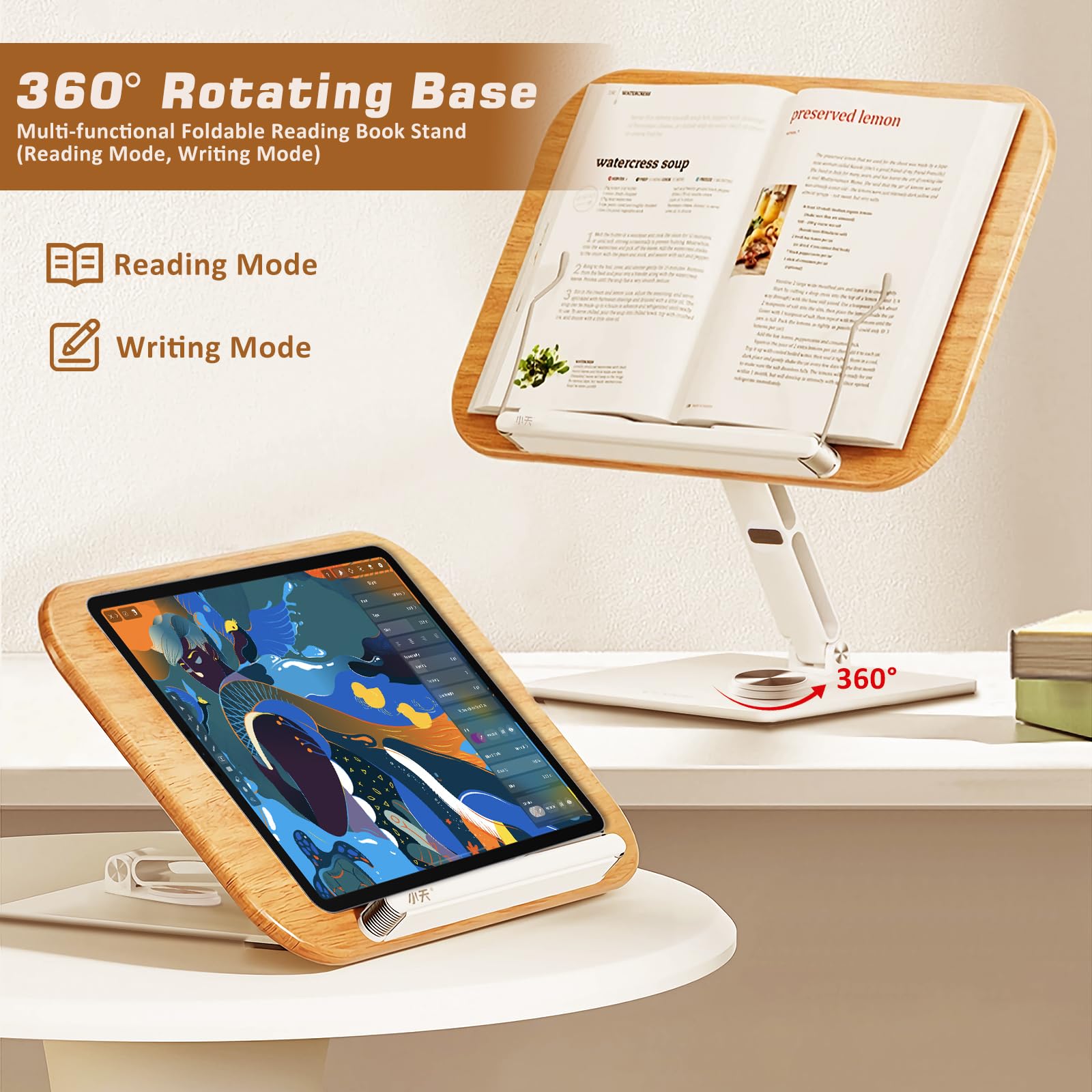 Book Stand HARRYFIT Adjustable - 360° Rotating Holder With Page Clips ...