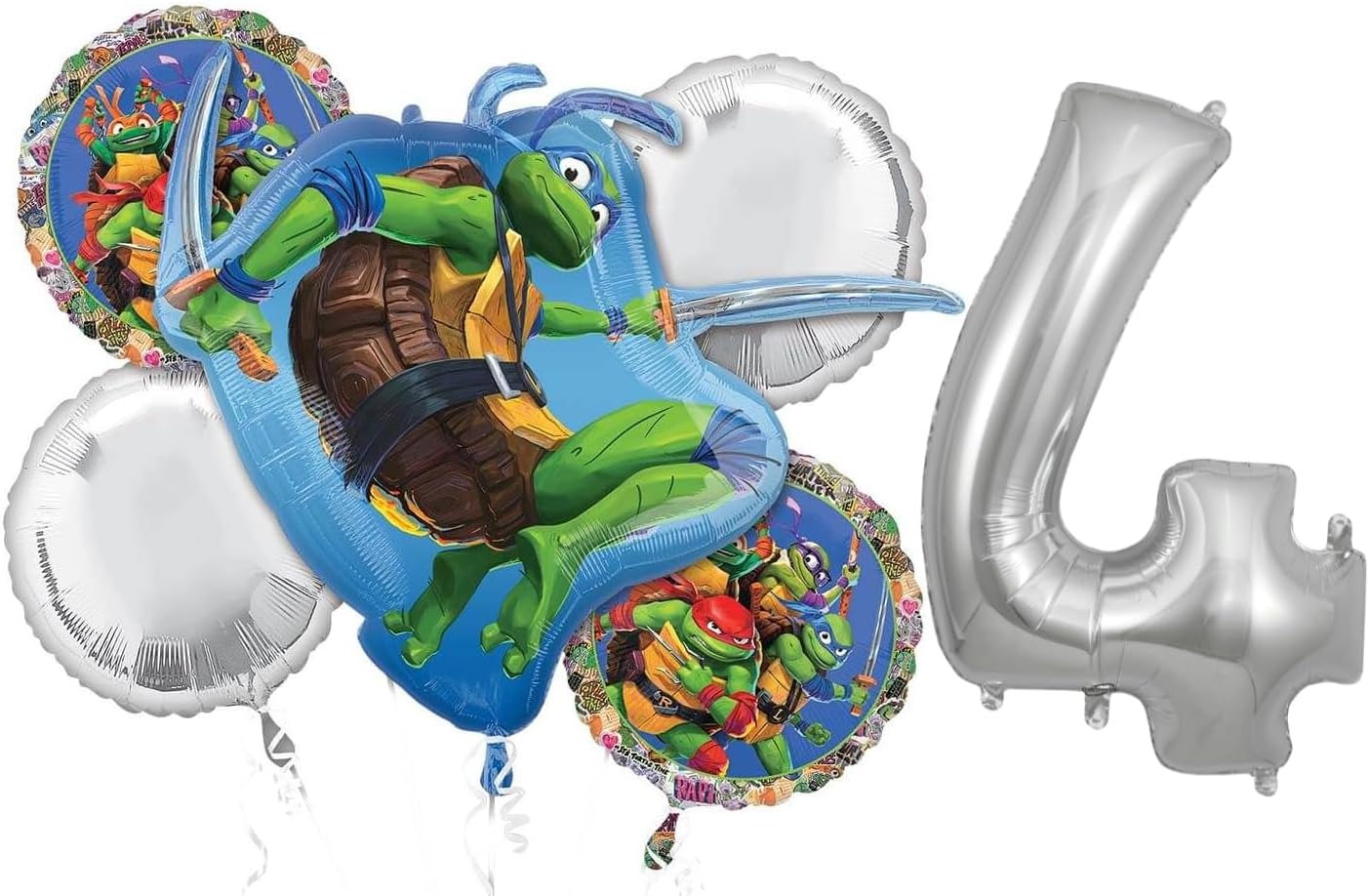 Amazon.com: TMNT Bouquet of Balloons With Silver Number 4 : Toys & Games