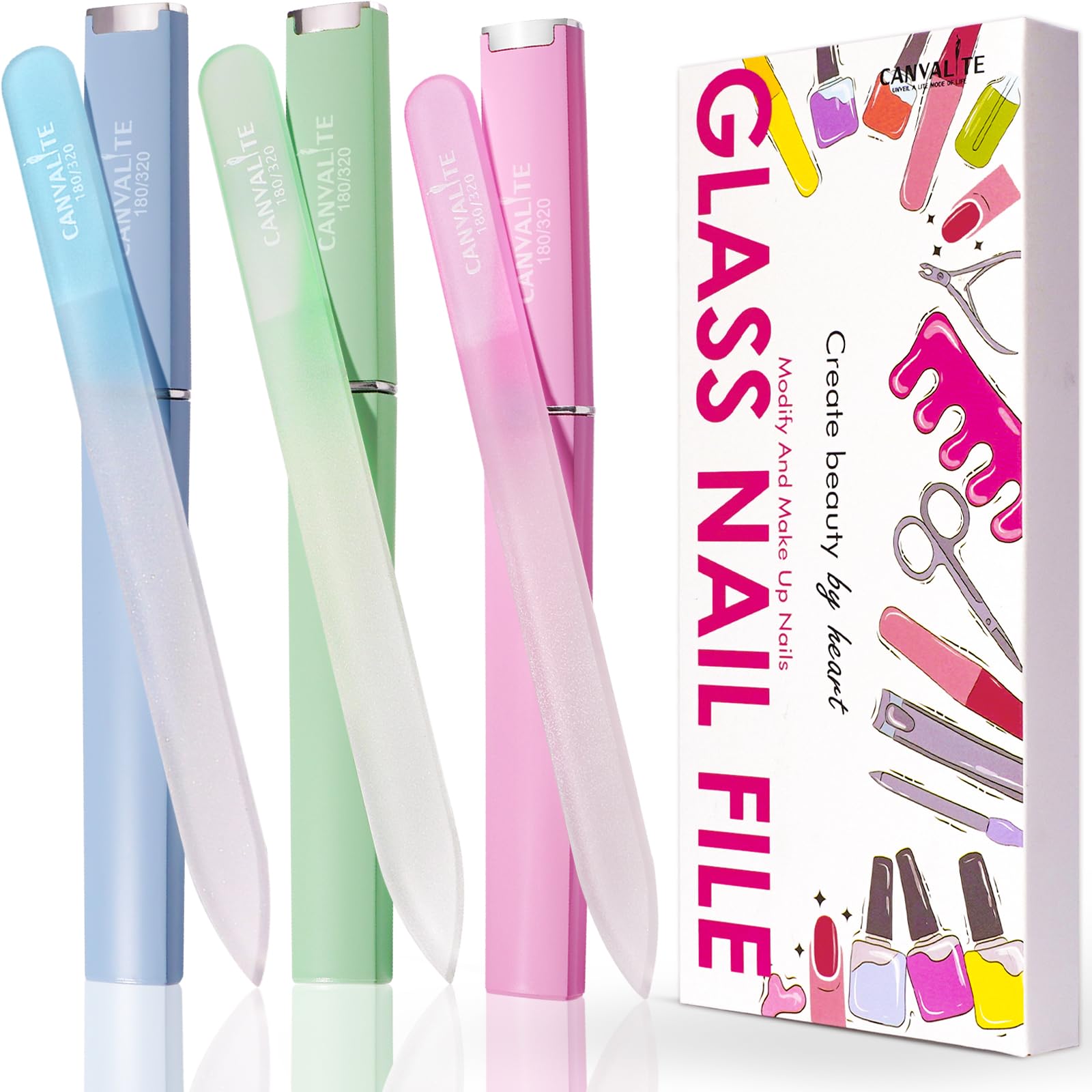 Amazon.com : CANVALITE Glass Nail Files for Natural Nails Glass ...