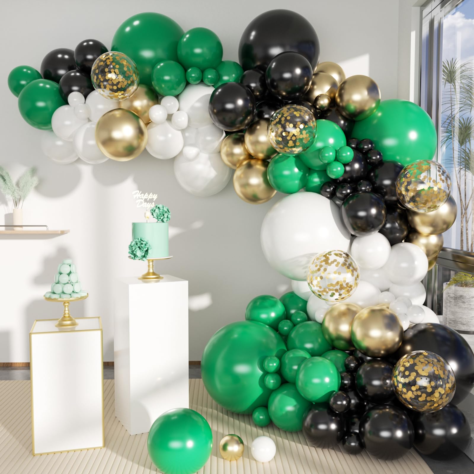 Amazon.com: MEBAY Green Black White Metallic Gold Balloons Garland Arch ...