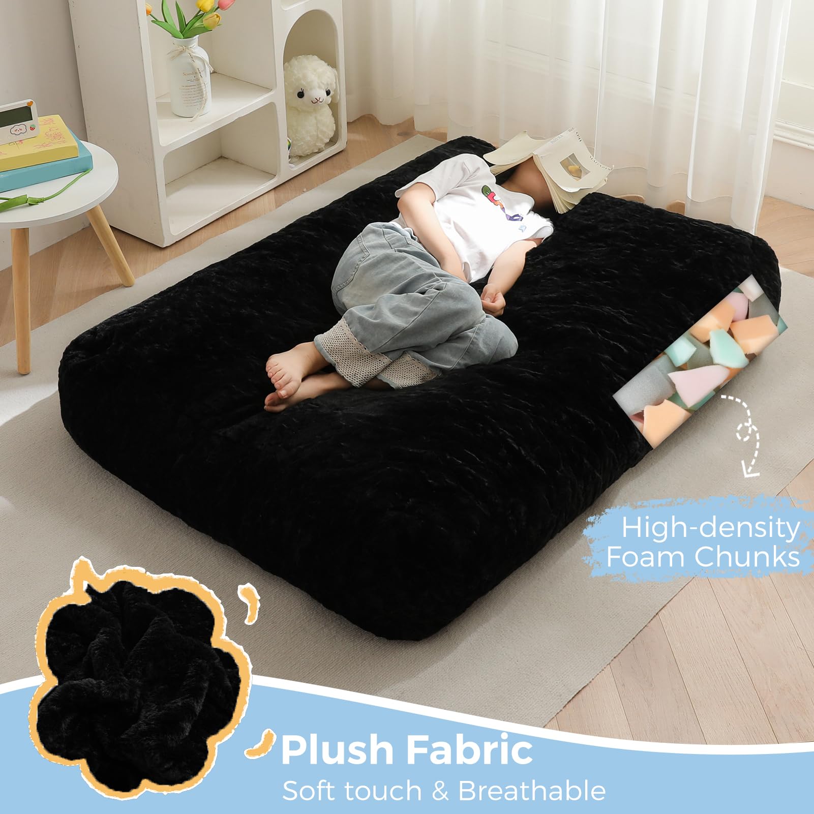 Snapklik.com : Bean Bag Chair Bed For Kids, Convertible Bean Bag Folds ...