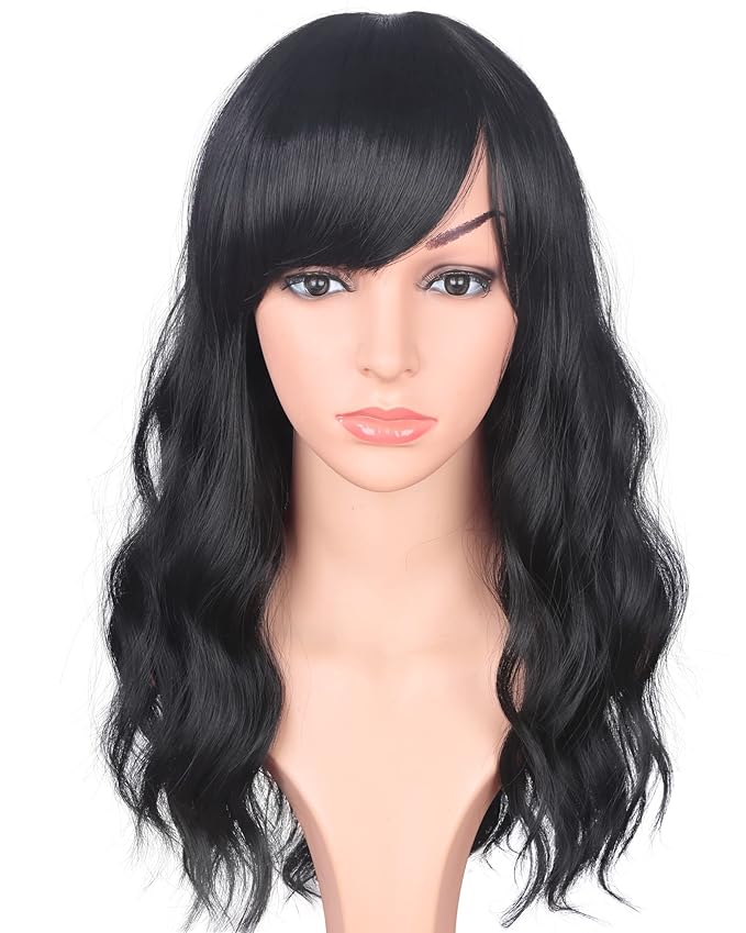 Amazon.com : Medium Long Black Wavy Wigs For Women Synthetic Full Hair ...