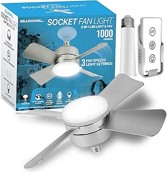 Bell+Howell Socket Fan Cool Light Deluxe Silver – Ceiling Fans with LED ...