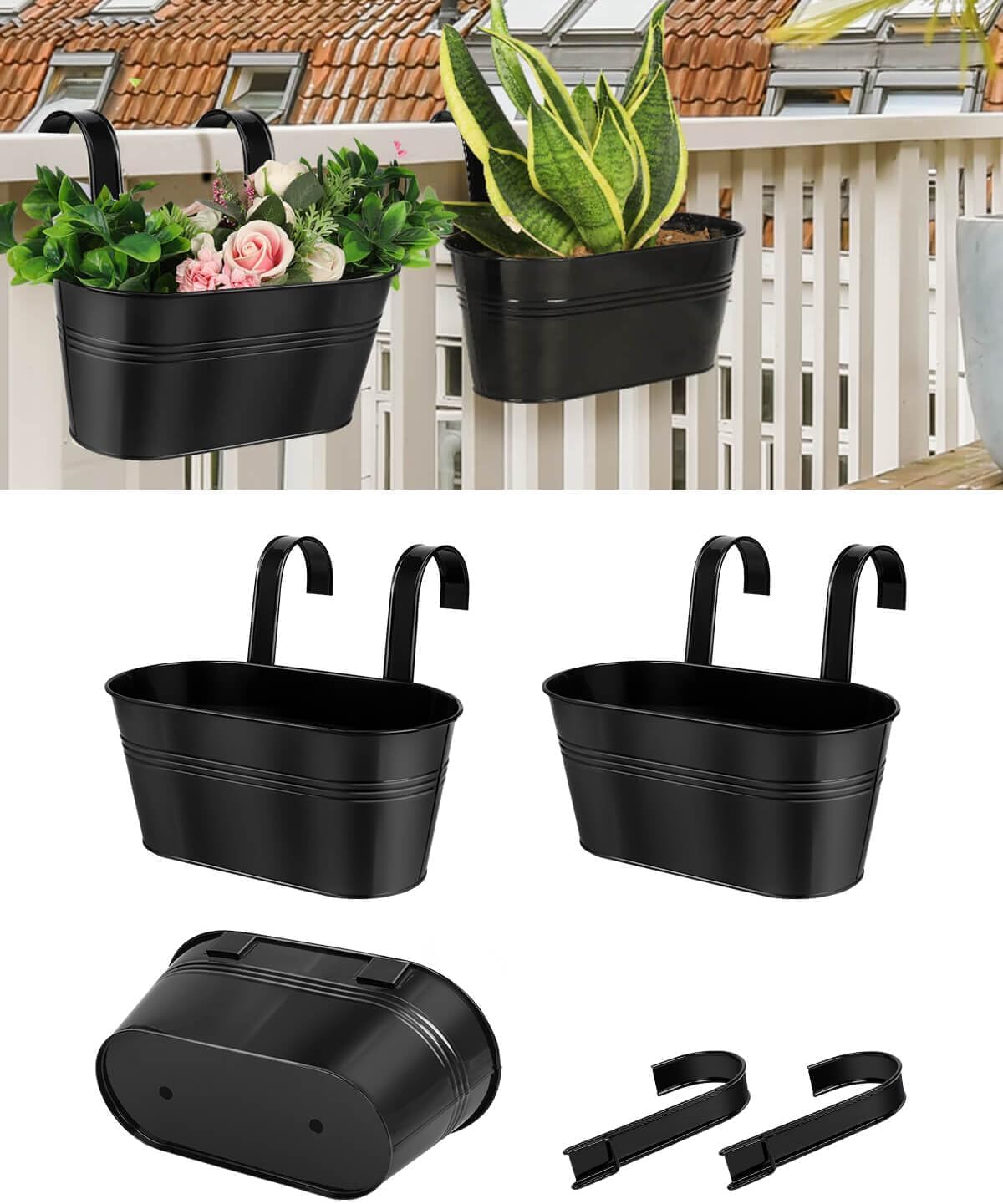 Amazon.com: Juvale 2 Pack Large Galvanized Metal Hanging Bucket Planter ...